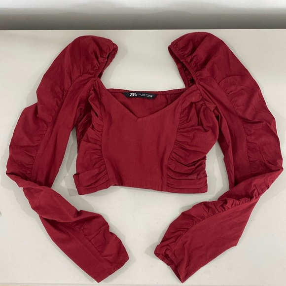 Zara | Tops | Zara Red Ruffled Long Sleeve Top | Poshmark
